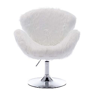 White Makeup Vanity Chair, Cute Furry Home Office Chair with Wheels Arms, Fluffy Swivel Accent Chair for Girls Bedroom Living Room,White Long Fur