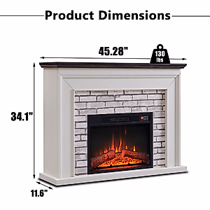 Aitjunz 45" Flip Top Electric Fireplace with Mantel, Electric Fireplace Heater, TV Stand with Freestanding Electric Fireplace, Remote Control, Adjustable Flame Level for Living Room (White)