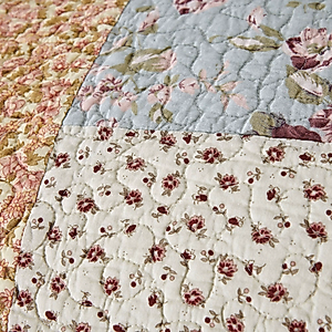 KASENTEX Authentic 100% Cotton Easy Clean – Luxury Boho Quilt with Decorative Floral Print Patchwork Design Oversized Bedspread, Soft Bedding, Full/Queen 90x96”, Boho-Royal Garden