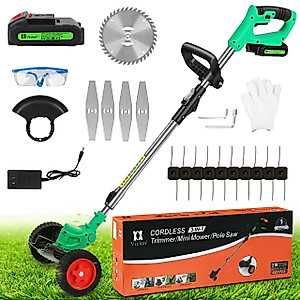 Cordless Weed Eater String Trimmer,3-in-1 Lightweight Push Lawn Mower & Edger Tool with 3 Types Blades,21V 2Ah Li-Ion Battery Powered for Garden and Yard,Green