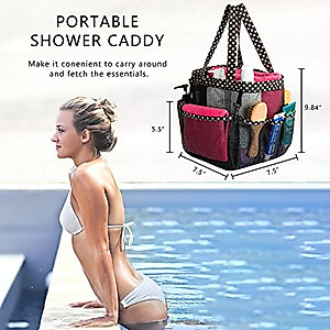 COFSODI Portable Hanging Mesh Shower Caddy - Shower Bag with Key Hook and Windproof Hook, 8 Pockets, Shower Organizer for College, Dorm, Camp, Beach, Swimming, Gym, Travel (Polka Dots)