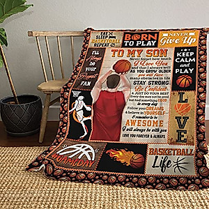 MUCHNEE Sports Basketball Blanket for Boy Kid Men, Son Blanket Gifts from Mom & Dad, to My Son Throw Blanket for Couch Bed Travel, College Graduation Gift for Son, Birthday Gift for Basketball Fans