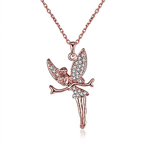 LZD Rose Gold Platinum Plated Necklace Women's Pendant Tinkerbell AWings Fairy AA Zirconia B333 (rose-gold-plated-base)