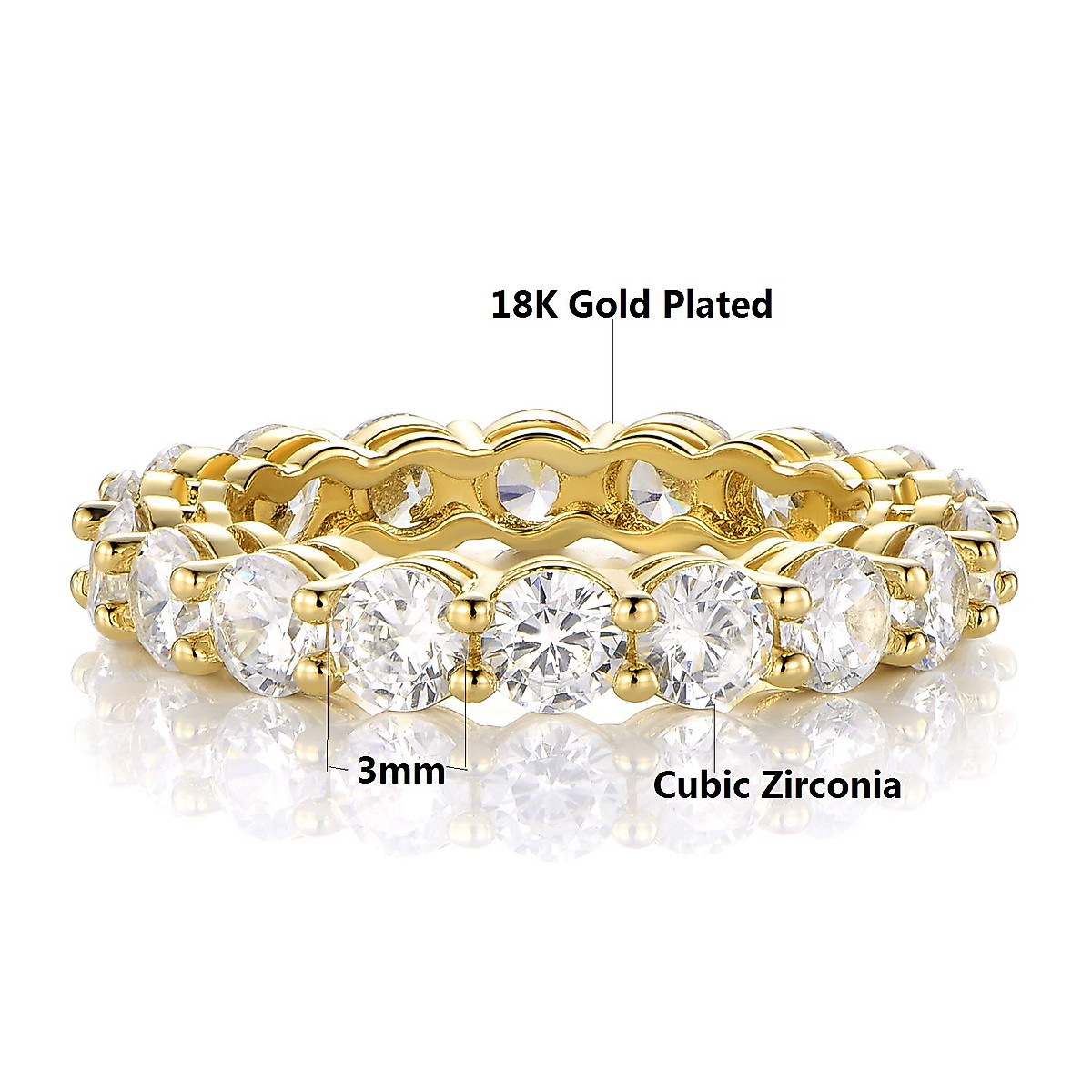 Gemsme 18K Yellow Gold Filled Cubic Zirconia Eternity Band Ring for Women (10)