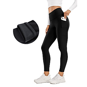 CRZ YOGA Thermal Fleece Lined Leggings Women 25'' - High Waisted Winter Workout Hiking Pants with Pockets Warm Running Tights Black Medium