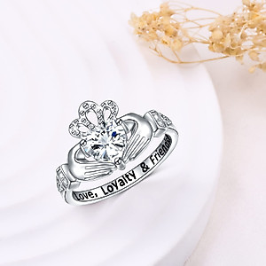 Claddagh Ring for Women Sterling Silver Irish Celtic Claddagh Ring Engraved Love Loyalty Friendship Women's Claddagh Ring Size 7