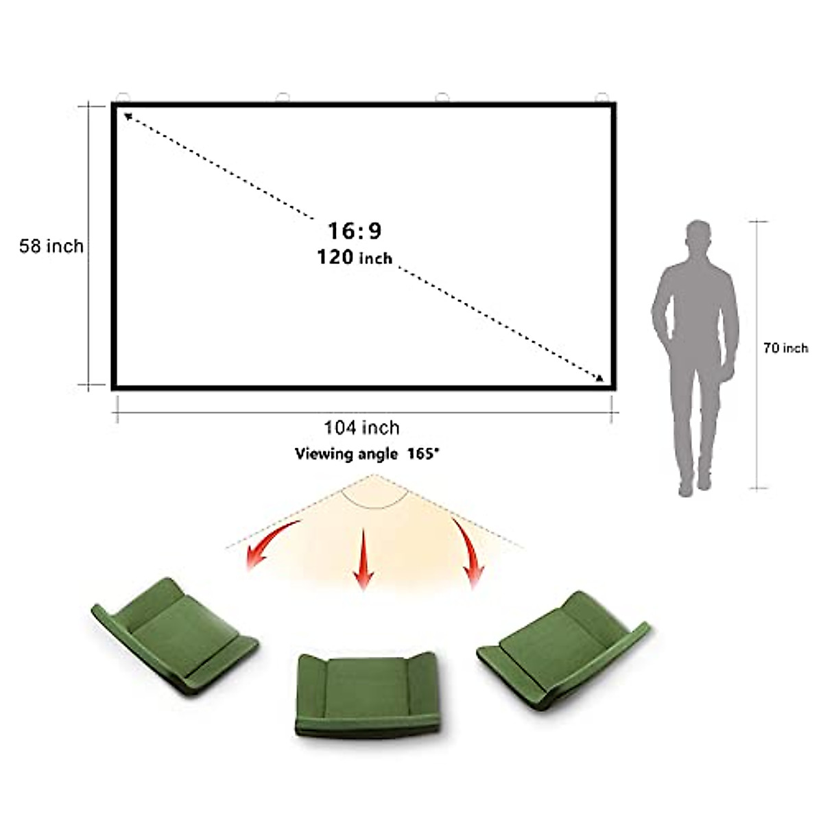 Portable Projector Screen 120 inch with Combined Pole Frame Black Backing Silver Foldable Projection Screen
