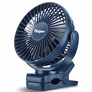 Viniper 6 inch Rechargeable Clip on Fan, 5000mah Battery Desk Fan : 360° Rotation & 3 Speeds Strong Wind Portable Fan, 8-30 Working Hours, Quiet and Powerful (Blue)