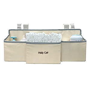 Holy Cat Hanging Baby Diaper Caddy Organizer with Paper Pocket for Changing Table Crib Playard Organization Nursery Organization Hanging Nursery-Apricot