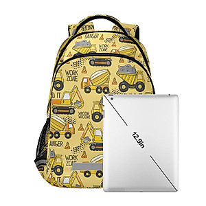 Truck Boys Backpack Yellow Excavator Kids Elementary School Bookbag Travel Rucksack Laptop Bag