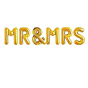 LINGAIXINYUE MR & MRS Letter Balloons - 16inch Gold Wedding Foil Balloons for Wedding Anniversary Birthday Couple Sweetheart Party