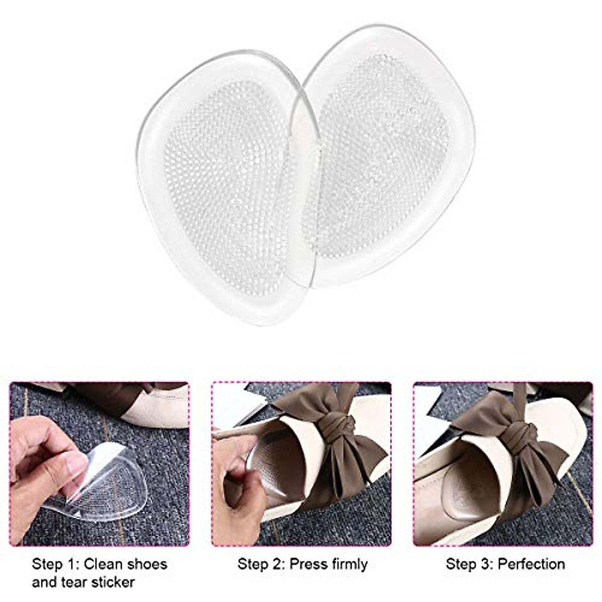 URAQT High Heels Pads, 3 Pairs Metatarsal Pads for Women, Reusable Ball of Foot Cushion, Forefoot Gel Insoles Prevent Blisters and Calluses