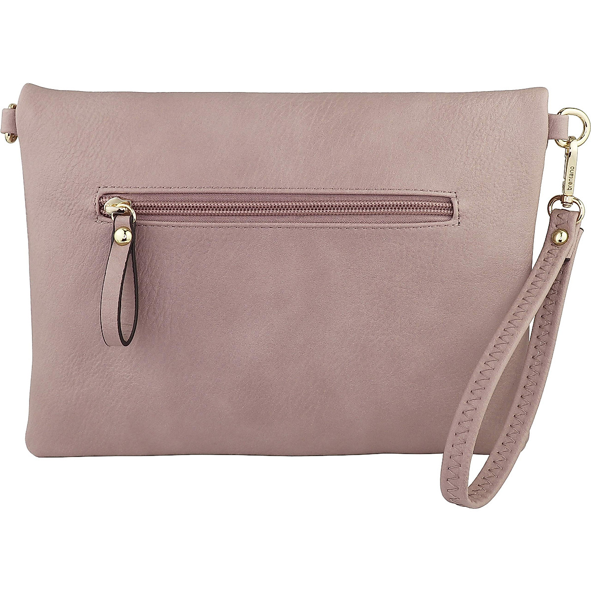 B BRENTANO Fold-Over Envelope Wristlet Clutch Crossbody Bag (Blush)