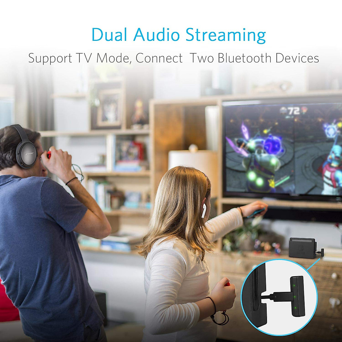 FreePro Bluetooth 5.0 aptX Low Latency Transmitter Adapter for Nintendo Switch & Switch Lite, PD Fast Charging with Dual Audio Streaming