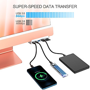 Qwiizlab USB C Hub, 6-in-1 Adapter, USB-C 10Gbps, USB-A 5Gbps, Card Readers 104MB/s, Compatible with iMac 24-inch 2024/2023/2021 M4/M3/M1