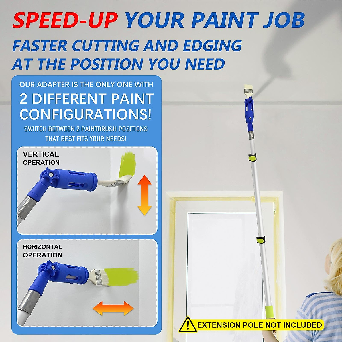 Multi-Angle Paint Brush Extender, Extension Pole Attachments for Paint Brushes and Rollers, with Rotating Head, Great for High Ceilings, Corners, Edges