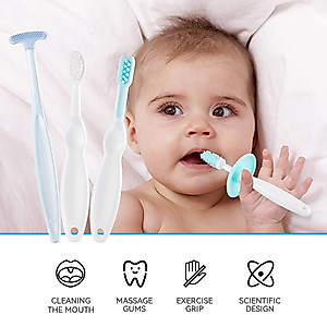 FDBTL 4 Pieces Training Toothbrush Set and Baby Tongue Cleaner, Infant to Toddler Oral Care for 6 to 24 Months, 1 Year and up