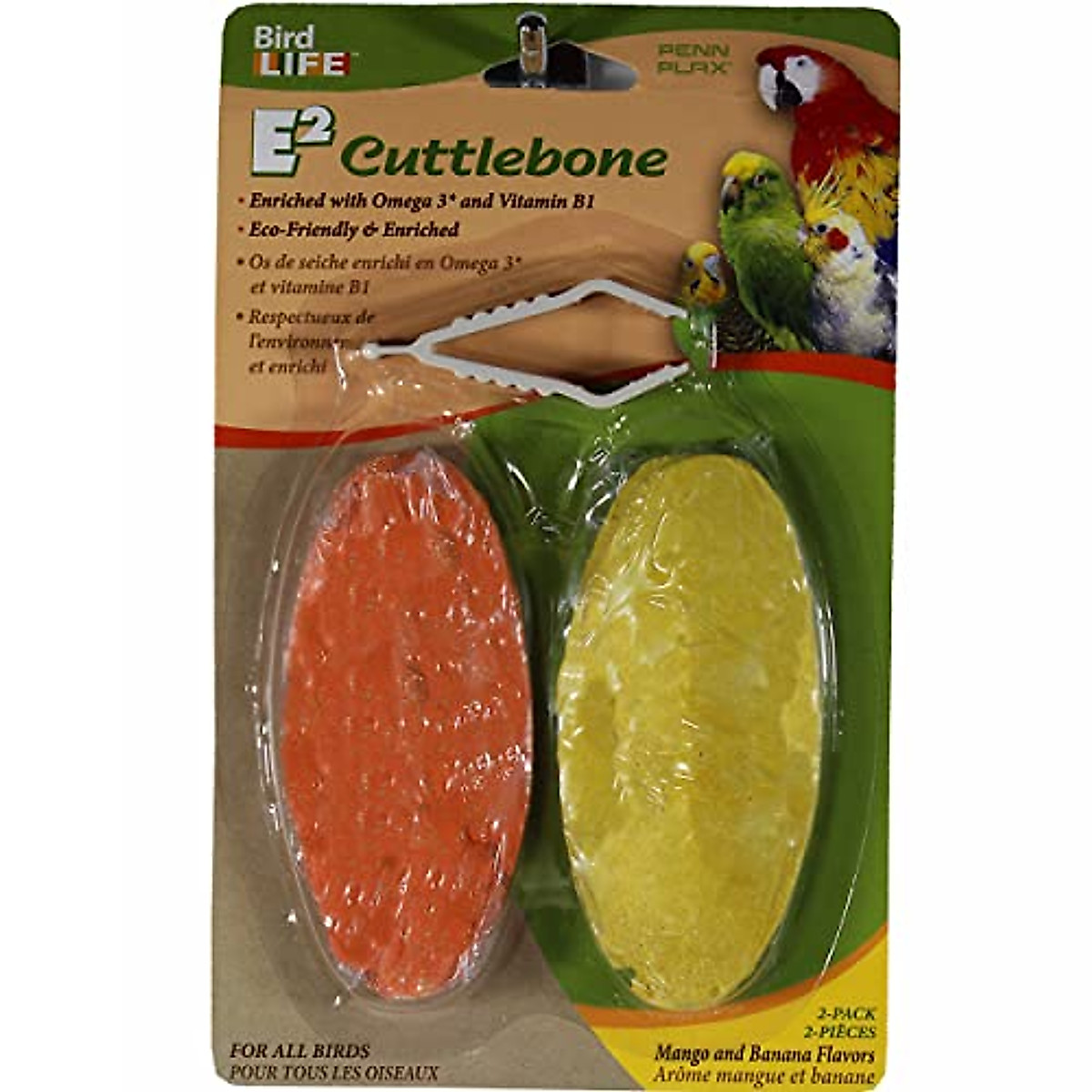Penn-Plax Bird-Life Flavored E2 Cuttlebone 2 Pack – Mango and Banana – Great for All Birds