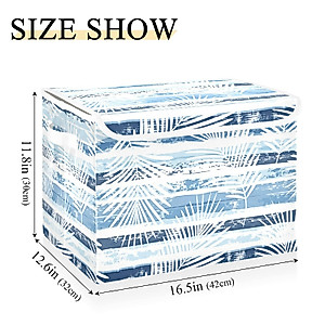 Blue Stripes Leaf Large Storage Bins with Lid Collapsible Storage Bin Storage Basket Organizer Rectangle Storage Bin for Home Office Dorm Shelf