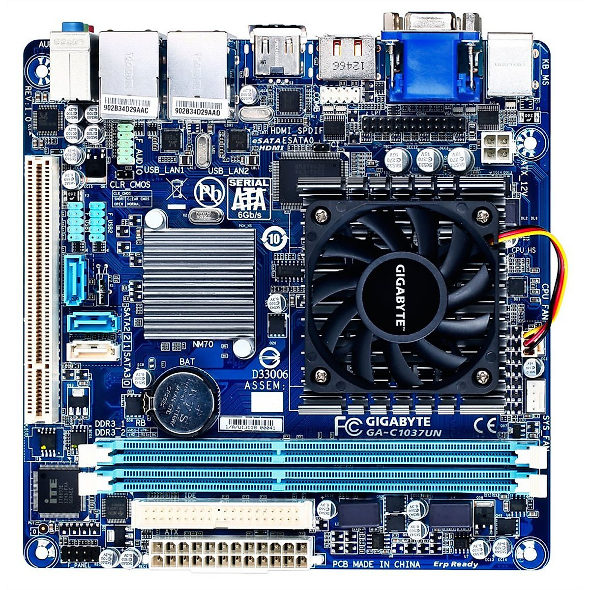 Gigabyte GA-C1037UN Combo NM70 CELERON C1037 MAX-16GB DDR3 MITX PCIE VID