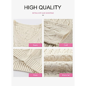 Dokotoo Women White Sweater Dress Long Sleeve V Neck Slim Fit Bodycon Sexy Dress Cable Knit Chunky Warm Winter Pullover Elegant Knitted Fall Jumper Sweaters Large