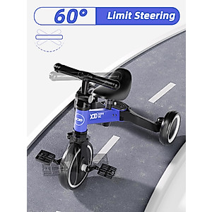 ﻿XJD 5 in 1 Toddler Bike, Tricycle for Toddlers 1-3 with Adjustable Seat Height, Removable Pedals, Ideal Balance Bike Birthday Gifts and Toys for Boys and Girls (Blue)