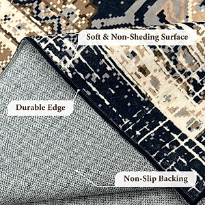 VK VK·LIVING Machine Washable Rug 5'x7' Vintage Design Washable Area Rugs with Non Slip Rugs for Living Room Bedroom Traditional Woven Rug Carprt Stain Resistant, Dining Office Boho Rug, Brown&Black