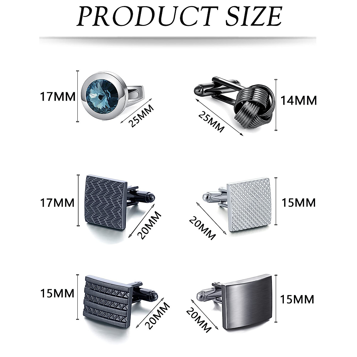 Akeoqi 6 Pairs Cufflinks for Men Classic Tone Cufflinks Striped Disc Square CZ Spherical Knot Rectangle Cuff Links Shirt Suit Cufflinks