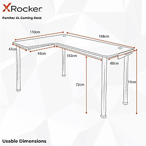 X Rocker Panther XL Left Corner Gaming Desk with Free Large Mousepad Included, Ultra Wide Left-Hand Corner Computer Table, Grey Carbon Fibre Effect and Cable Management