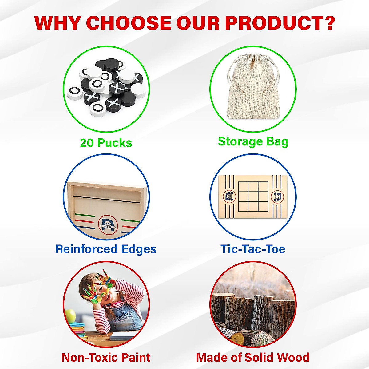 Niino 2 in 1 Fast Sling Puck and Tic Tac Toe Game Board | Tic Tac Toe Board and Family Wooden Hockey Game | String Puck | Gift for Adults & Kids Children | 20 Pucks with Storage Pouch (13 X 8 Inches)