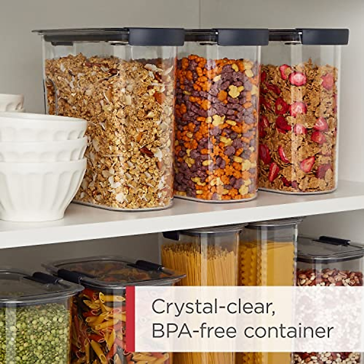 Rubbermaid Brilliance Cereal Food Storage Container with Flip Top Spout, Dishwasher Safe, Clear