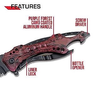 Tac-Force- Spring Assisted Folding Pocket Knife – Black Stainless Steel Blade with Black Aluminum Handle, Bottle Opener, Glass Punch and Pocket Clip, Tactical, EDC, Rescue - TF-705BK