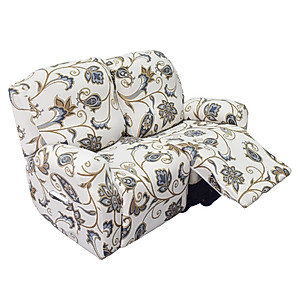 CRFATOP Printed Recliner Chair Slipcover with Pockets 2 Seat Recliner Sofa Covers 6-Pieces Lazy Boy Chair Cover Fallon Collection Slipcover for Recliner with Elastic Bottom,01