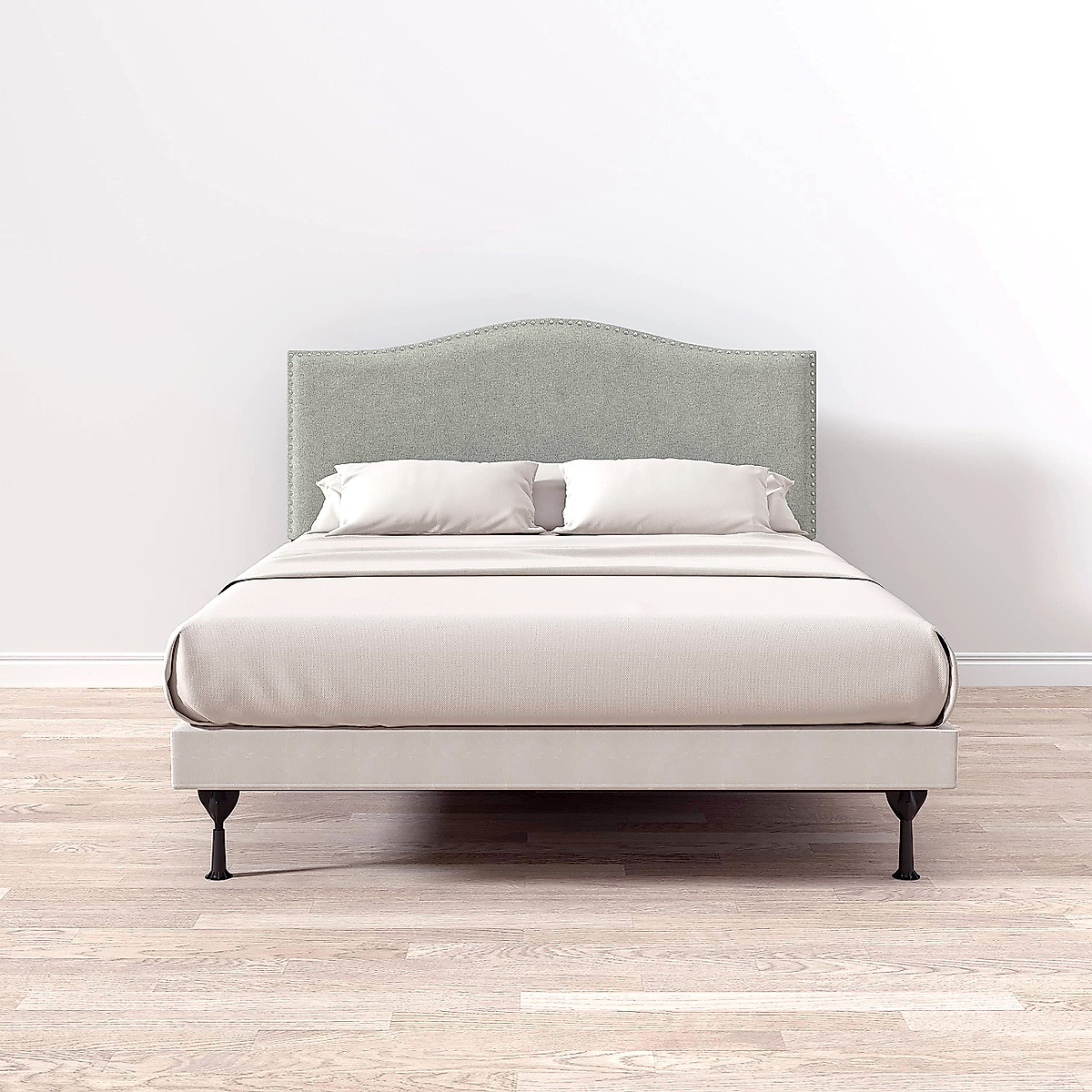 Glenwillow Home Kameli Nailhead-Trim Camelback Upholstered Headboard, Stone, Full/Queen