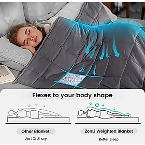 ZonLi Weighted Blanket (60''x80'', 20lbs, Queen Size Dark Grey), Weighted Blankets for Adults and Kids, High Breathability Heavy Blanket, Soft Material with Premium Glass Beads