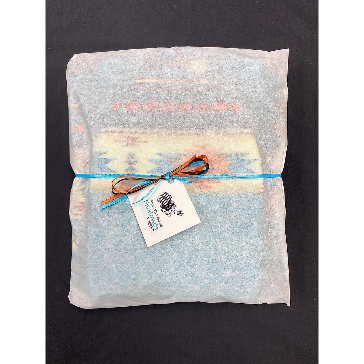 Southwest Black Teal Orange on Cream Ties On Stays Put Kitchen Bathroom Hanging Loop Hand Dish Towel and Set of 2 Square Hot Pad Pot Plate Holders Trivets Hostess Housewarming Gift