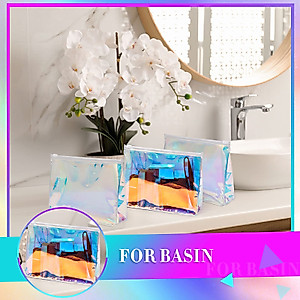 Dunzy 10 Pcs Holographic Iridescent Makeup Bag Portable Waterproof Cosmetic Makeup Pouch Cute Zippered Toiletry Bag Clear Cosmetic Bags for Travel Women Girls