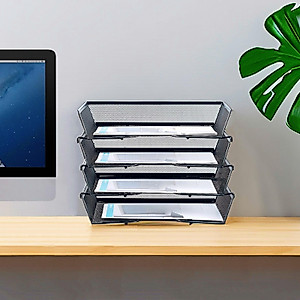 SETTFRFE 4 Tier Metal Mesh Desk Organizer-Stackable Letter Trays for Office Supplies,Black File Storage System with Reinforced Edges