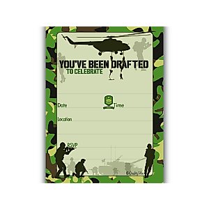 25 Army Birthday Invitations With Envelopes, Fill In Style You're Invited For Camo Military Theme Birthday Parties Or Sleepover. Camouflage Military, Special Forces Or Secret Operation Theme. Thick &