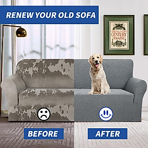YEMYHOM Couch Cover Latest Jacquard Design High Stretch Sofa Covers for 2 Cushion Couch, Pet Dog Cat Proof Loveseat Slipcover Non Slip Magic Elastic Furniture Protector (Loveseat, Light Gray)