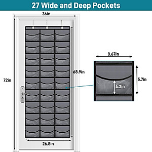 Fixwal Hat Organizer for Baseball Caps, 27 Pocket Over The Door Hat Storage Closet Holder Hanger, Clear Deep Pockets, Baseball Hat Rack for Wall Door with 3 Hooks, Grey