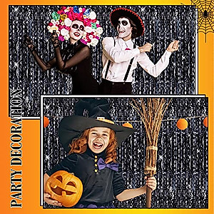 Jutom 6 Pieces 3.3 x 6.6 ft Wavy Tinsel Foil Fringe Curtains Foil Fringe Streamer Backdrop Party Curtain for Sea Mermaid Baby Shower Birthday Party Decoration(Black)