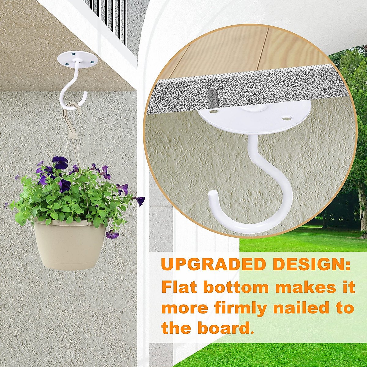 XDW-GIFTS 4-Pack Ceiling Hooks with Hanging Chains for Hanging Birdfeeder, Plants, Lanterns, Wind Chimes, Utensils, Heavy Duty, White Coated Indoor and Outdoor