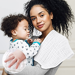 Yoofoss Muslin Burp Cloths 6 Pack Baby Washcloths Large 20''X10'' 100% Cotton 6 Layers Super Soft and Absorbent - White
