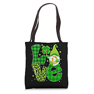 LOVE Gnomes Irish Lucky Shamrock Leopard St Patrick's Day Tote Bag
