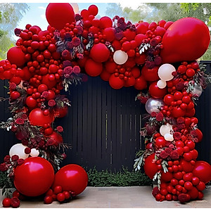 Red Balloons Double Stuffed Red Balloons Different Sizes Latex Ruby Red Balloon Garland Matte Premium Red Balloon Arch Kit for Birthday Wedding Baby Shower Mother's Day Christmas Party decorations