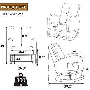 Pvillez Nursery Rocking Chairs, Upholstered Nursery Glider Rocker for Baby and Kids, Comfy Armchair with Side Pocket, Living Room Lounge Arm Chair Sofa Chair, High Backrest with Cute Pattern, Beige