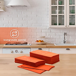 Tenceur 50 Pcs Thanksgiving Fall Guest Napkins Disposable Burnt Orange Paper Napkins Thankful Grateful Blessed Napkins with Flatware Pocket Prefolded Dinner Napkins for Silverware Fall Party