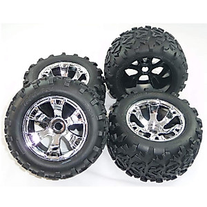 Traxxas Revo 3.3 FRONT & REAR MAXX TIRES & GEODE 17mm CHROME WHEELS Inserts