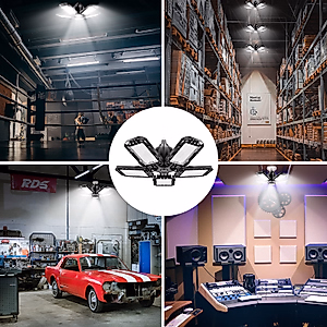 LED Garage Light 2 Pack, Deformable Garage LED Light 360° Illuminator Ultra Bright, 100W 6500K LED Garage Ceiling Lights with 5 Adjustable Panels E26/E27 for Garage Basement Bay Workshop